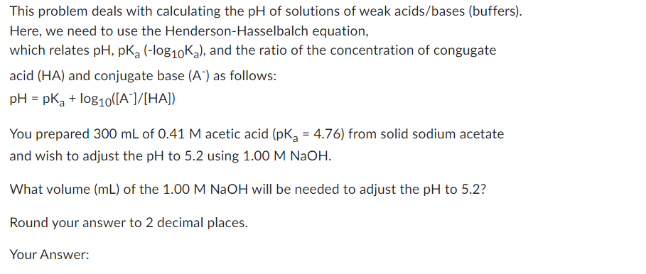 Solved This problem deals with calculating the pH of | Chegg.com