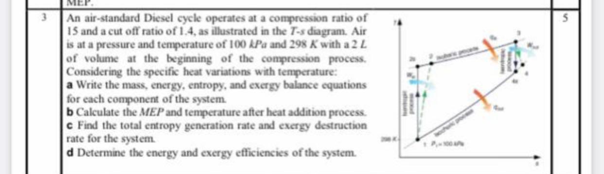 3 An air-standard Diesel cycle operates at a | Chegg.com