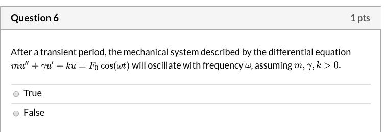 Solved Question 6 1 pts After a transient period, the | Chegg.com
