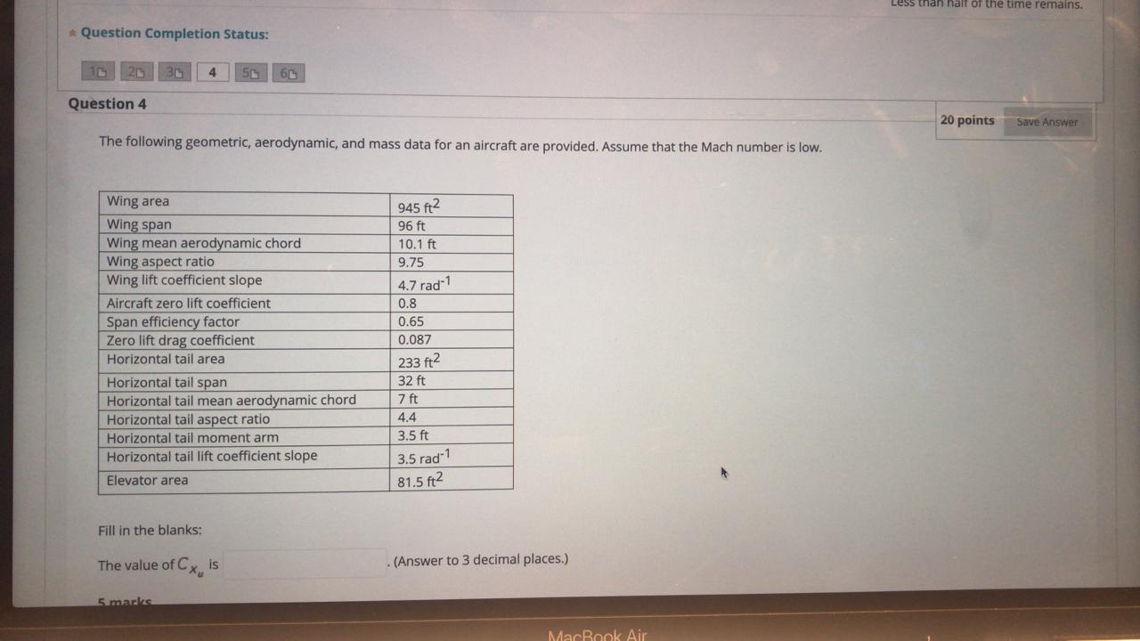 Solved The following geometric, aerodynamic, and mass data | Chegg.com