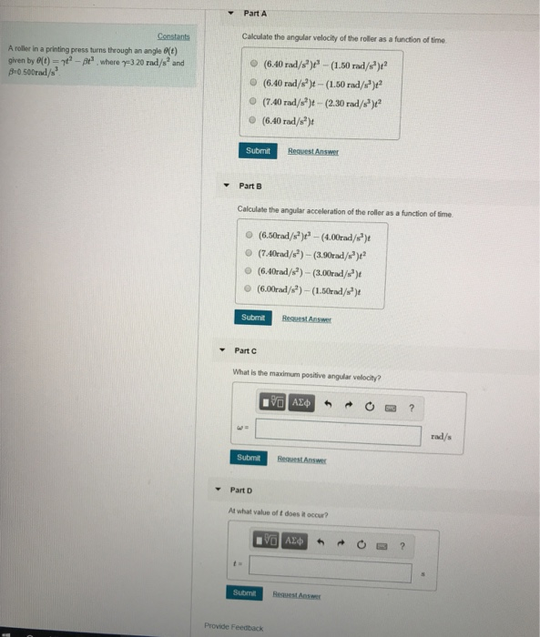 Solved Part A Constants Calculate the angular velocity of | Chegg.com