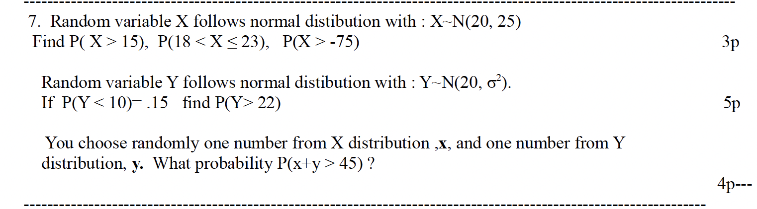 Solved 7. Random variable X follows normal distibution with | Chegg.com