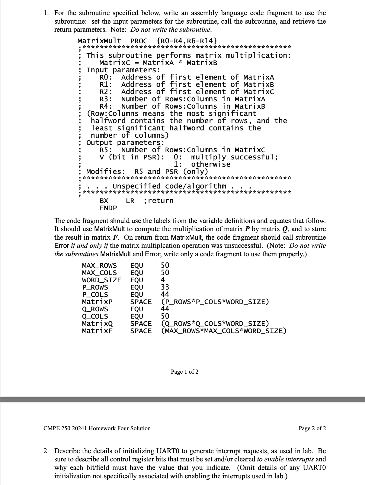Solved 1. ﻿For the subroutine specified below, write an | Chegg.com