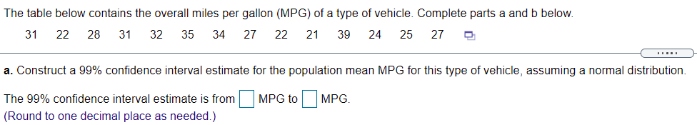 Solved The table below contains the overall miles per gallon | Chegg.com