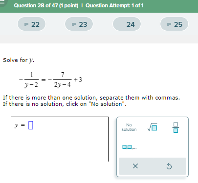 Solved Solve for y.-1y-2=-72y-4+3If there is more than one | Chegg.com
