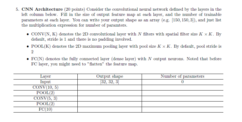 Solved 5 Cnn Architecture 20 Points Consider The