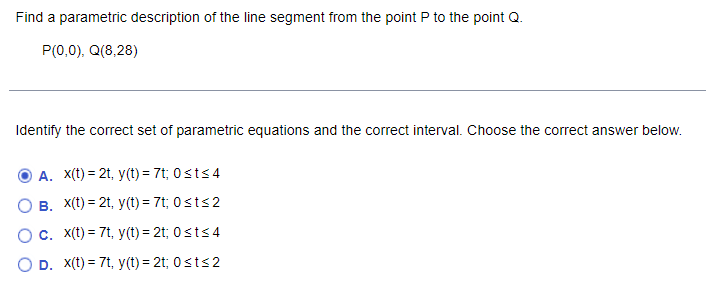 Solved Find a parametric description of the line segment | Chegg.com