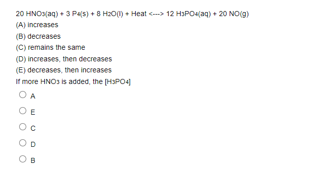 Solved 20 HNO3(aq) + 3 P4(s) + 8 H2O(l) + Heat 12 | Chegg.com