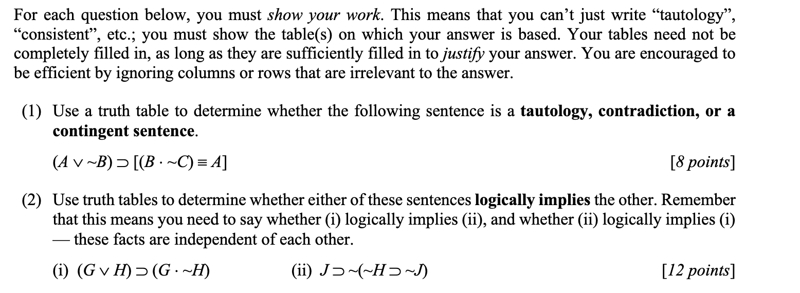 Solved For each question below, you must show your work. | Chegg.com