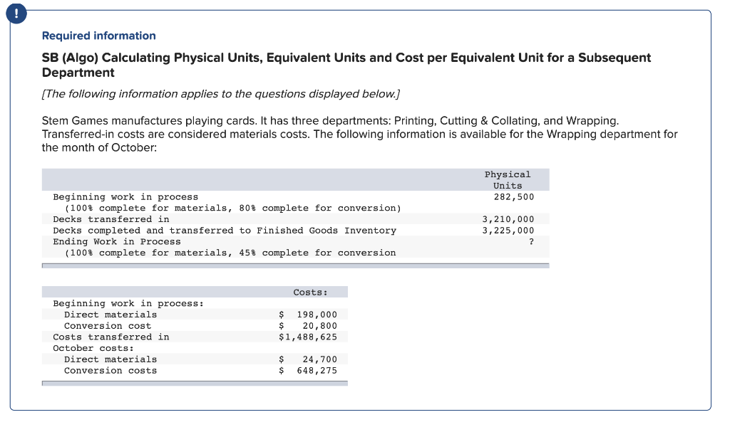 Solved Required information SB (Algo) Calculating Physical | Chegg.com