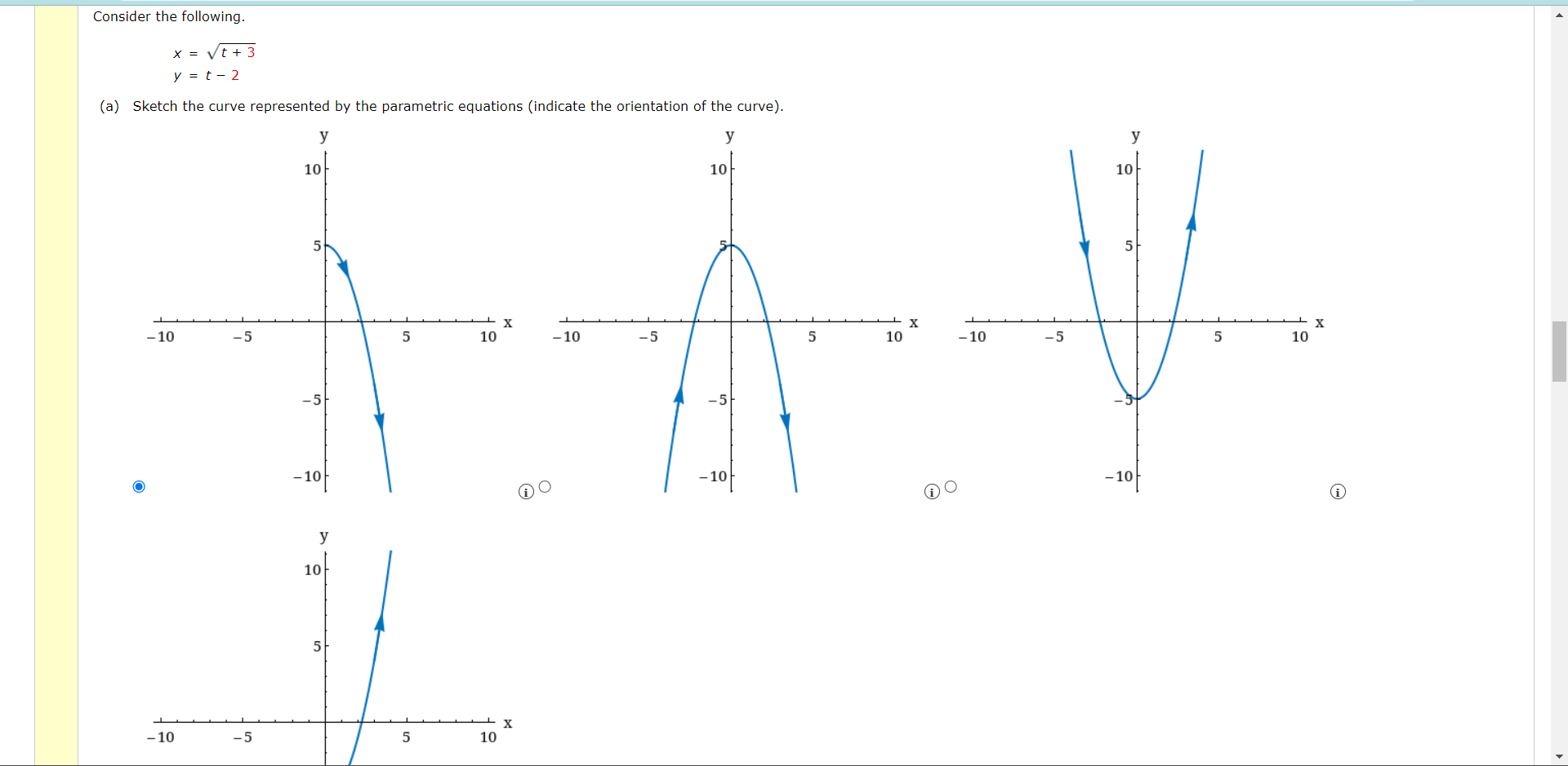 Solved Consider the following. x=t+3y=t−2(b) Eliminate the | Chegg.com