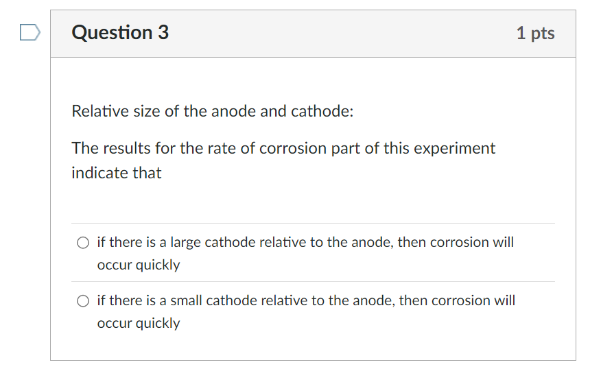 Solved Question 3Relative size of the anode and cathode:The | Chegg.com