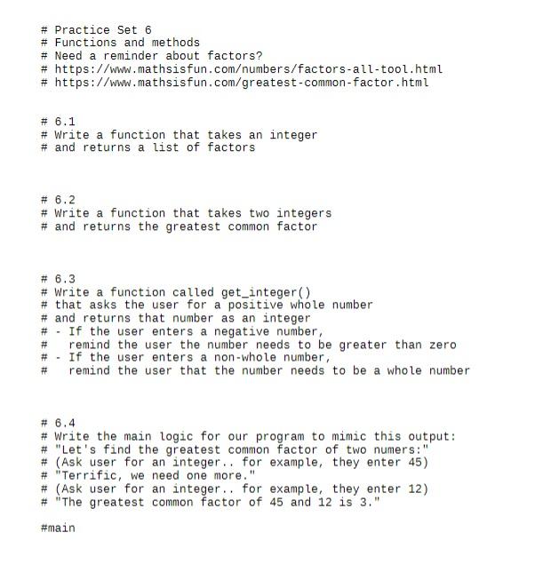 Solved Ps 61 Find The Factors 7 Points Write A Function 