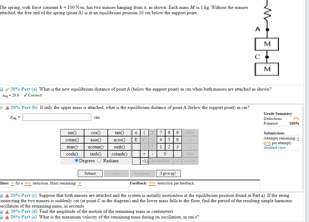Solved The spring, with force constant k=100 N/m, has two | Chegg.com