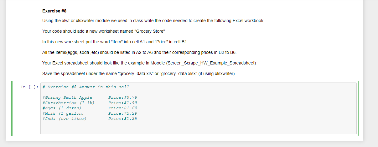 Solved Exercise #8 Using the xlwt or xlsxwriter module we | Chegg.com
