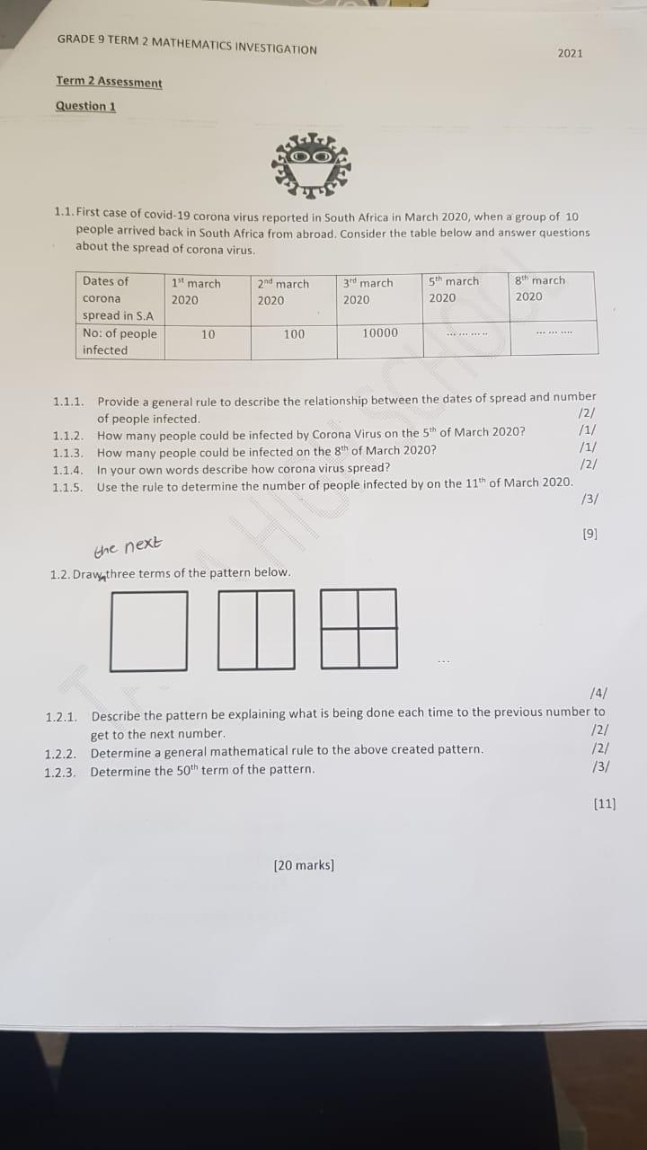 Solved GRADE 9 TERM 2 MATHEMATICS INVESTIGATION 2021 Term 2 Chegg