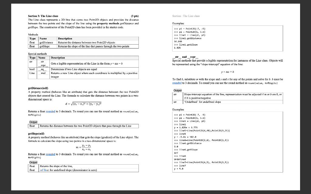 Solved Section: The Line class Section 3: The Line class (3 | Chegg.com