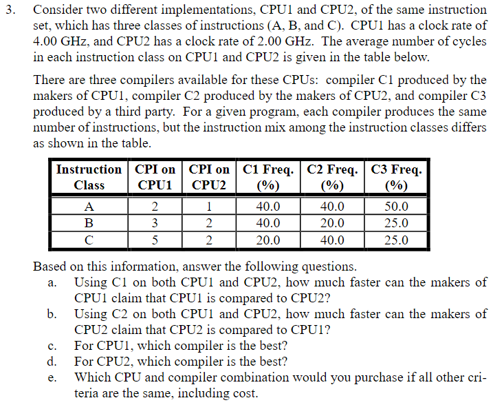 Solved Consider Two Different Implementations Cpu1 And 