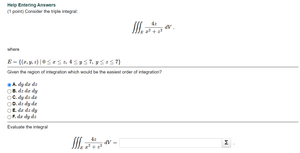 Solved Help Entering Answers(1 ﻿point) ﻿Consider the triple | Chegg.com