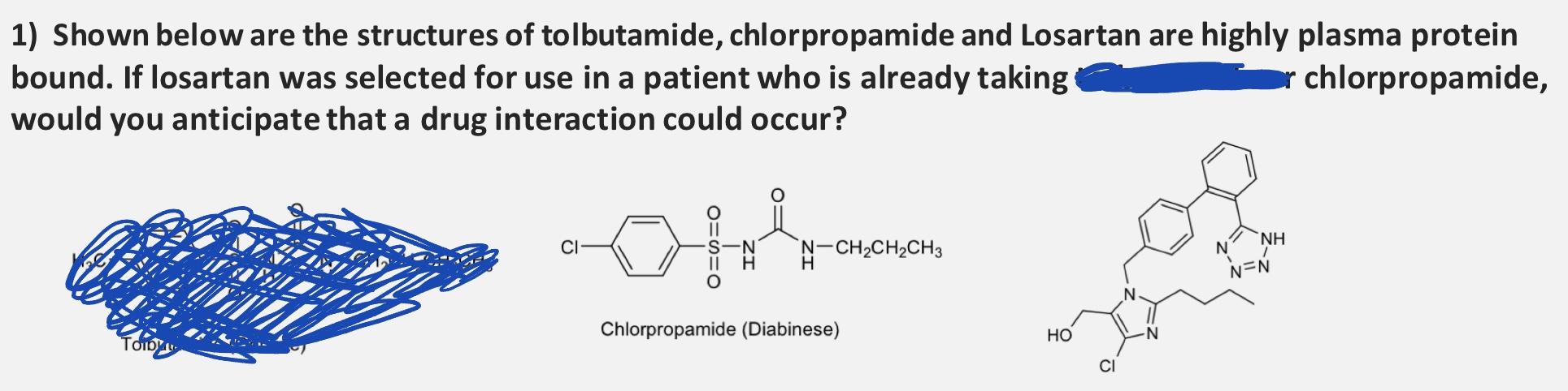 Solved 1) Shown below are the structures of tolbutamide, | Chegg.com