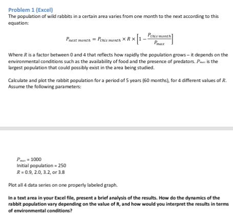 Solved Problem 1 (Excel) The population of wild rabbits in a | Chegg.com