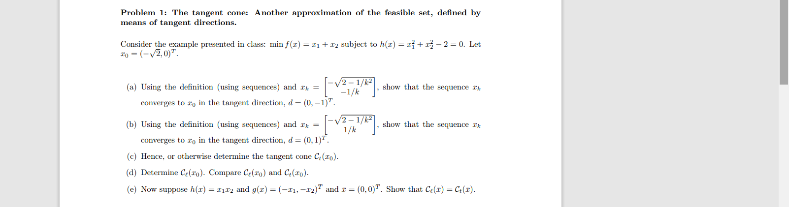 Solved Problem 1 The Tangent Cone Another Approximation Of