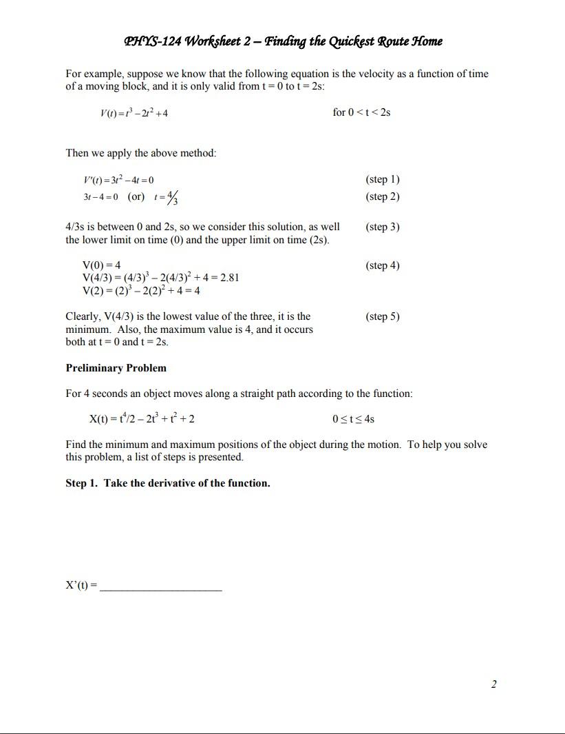 PHFYS-124 Worksheet 2 - Finding the Quickest Route | Chegg.com