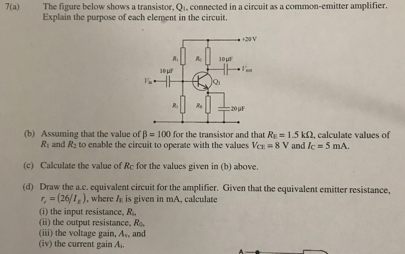 Solved The figure below shows a transistor, Qi, connected in | Chegg.com