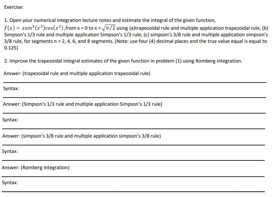 Solved Exercise: 1. Open your numerical integration lecture | Chegg.com