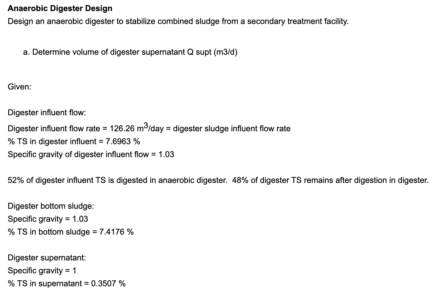 Solved Anaerobic Digester Design Design an anaerobic | Chegg.com
