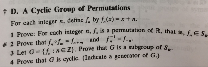 Solved t D. A Cyclic Group of Permutations For each integer | Chegg.com