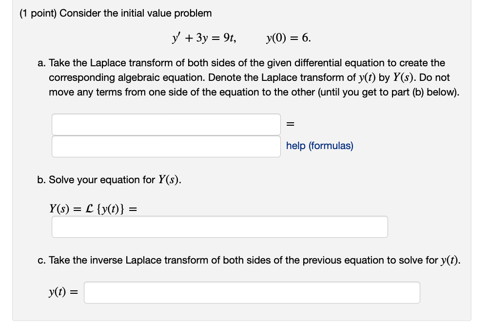 Solved (1 point) Consider the initial value problem y' + 3y | Chegg.com