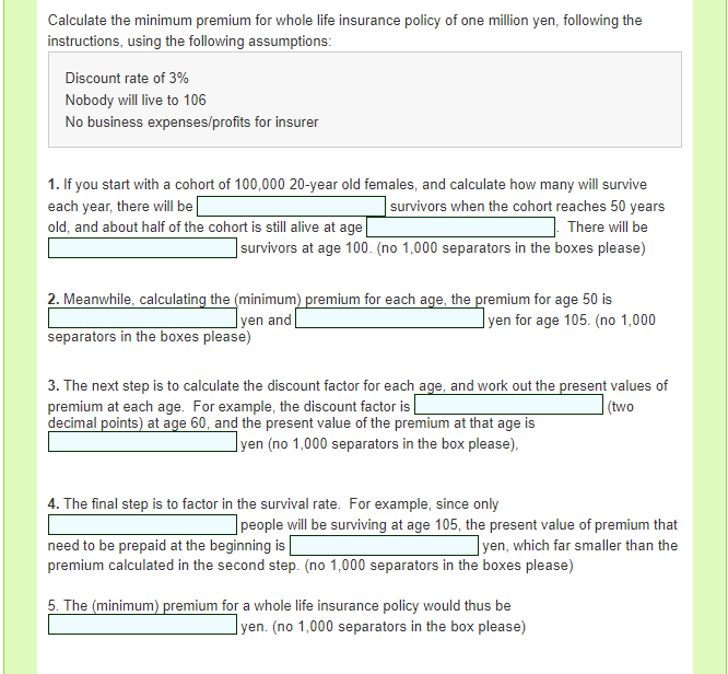 Calculate the minimum premium for whole life | Chegg.com