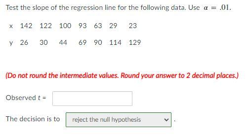 Solved Test the slope of the regression line for the | Chegg.com