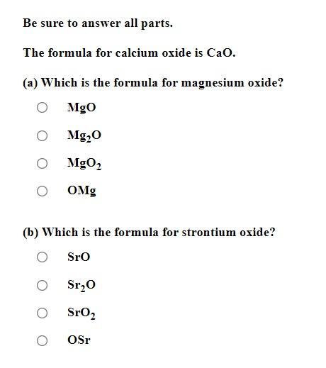 Solved Be sure to answer all parts. The formula for calcium | Chegg.com