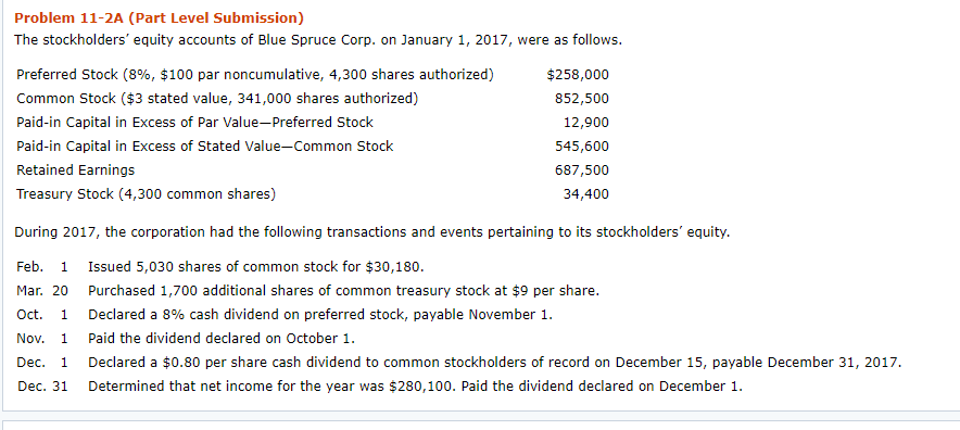 Solved Problem 11-2A (Part Level Submission) The | Chegg.com