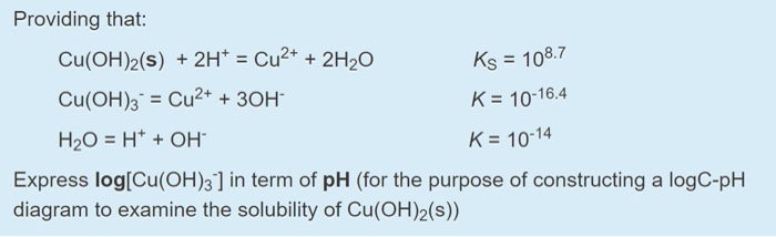 Solved Providing that: Cu(OH)2(s) 2H* = Cu2 + 2H20 Ks= 108.7 | Chegg.com