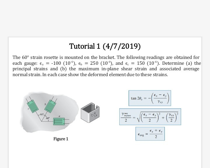 Solved Tutorial 1 (4/7/2019) The 60° strain rosette is | Chegg.com
