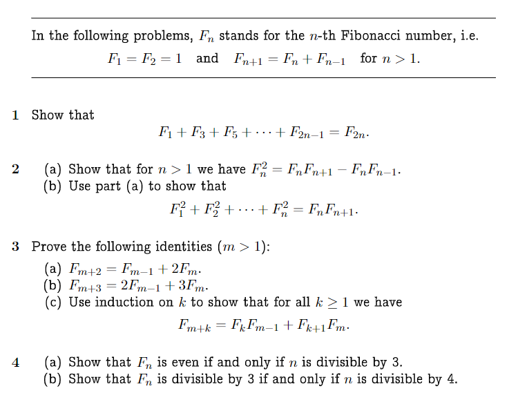 Solved In the following problems, Fn stands for the n-th | Chegg.com