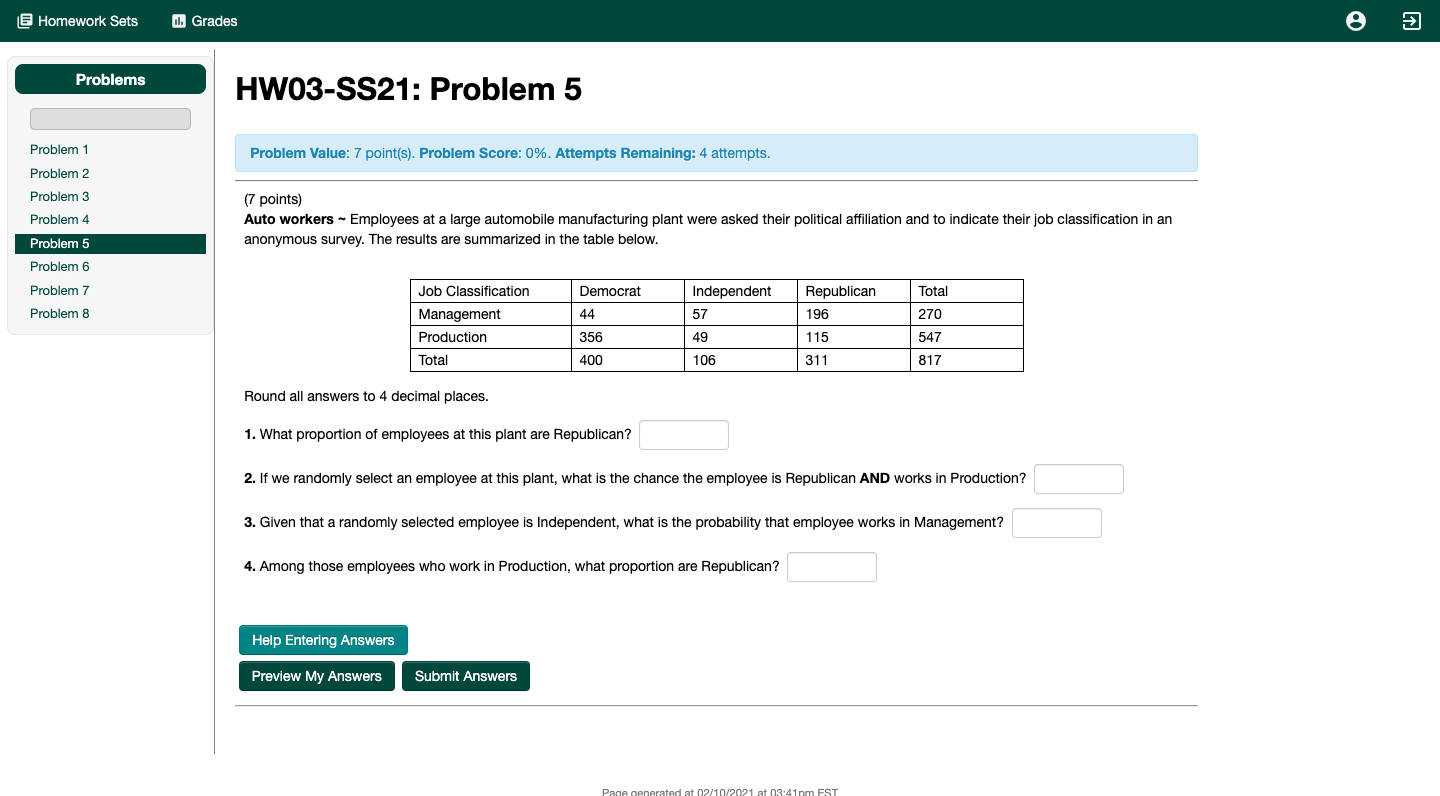 Solved 3 Homework Sets I. Grades Problems HW03-SS21: Problem | Chegg.com