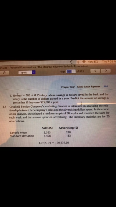 Solved Using simple linear regression analysis, the equation | Chegg.com