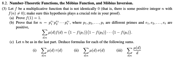 Solved 8 2 Number Theoretic Functions The Möbius Function