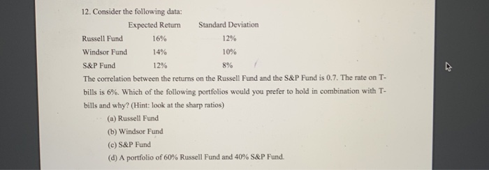 Solved 12 Consider The Following Data Expected Return 7805