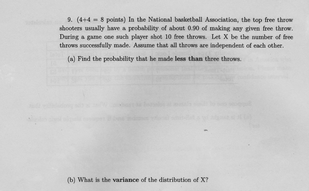 Solved 9. (4+4=8 points) In the National basketball | Chegg.com