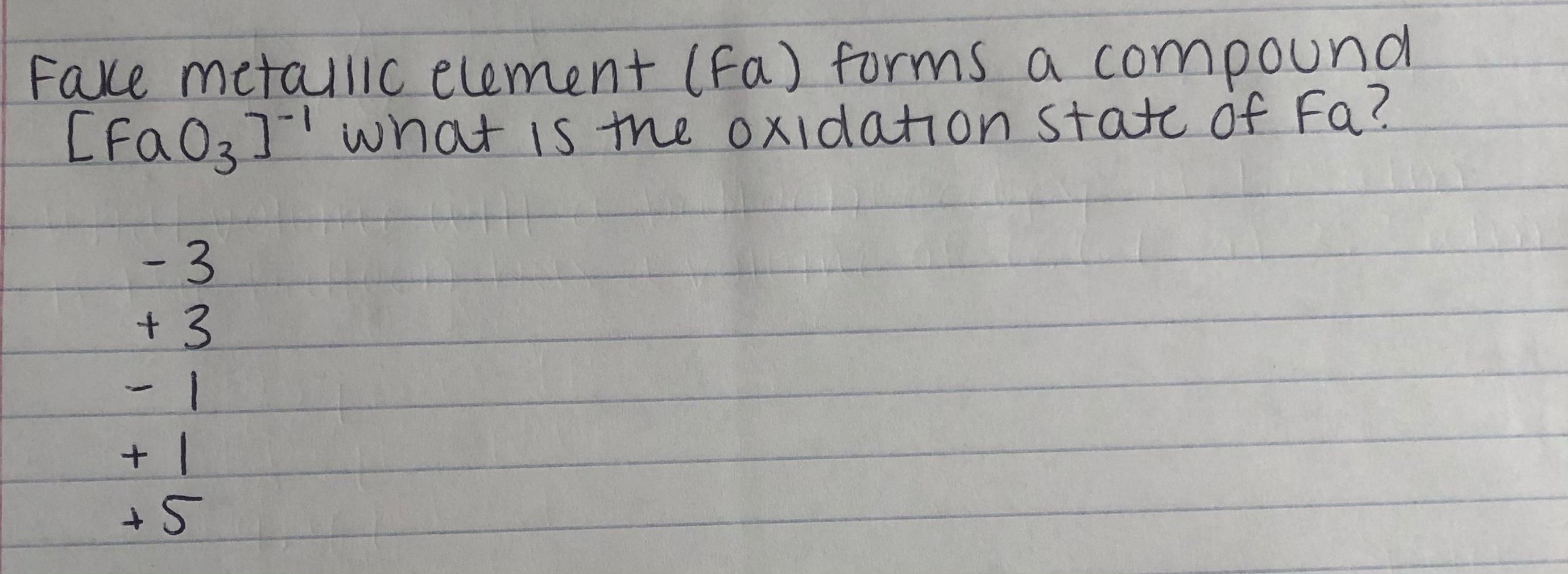 Solved Fale metalic element (fa) forms a compound [FO₃] what | Chegg.com