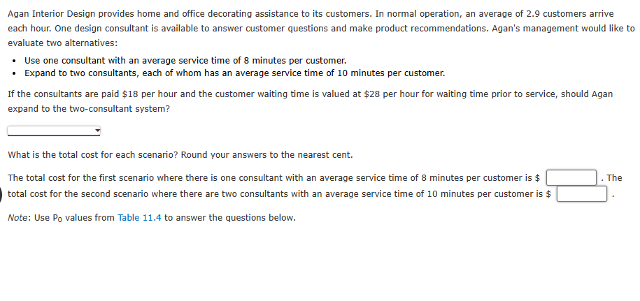 TABLE 11.4 VALUES OF P0 FOR MULTIPLE-SERVER WAITING | Chegg.com