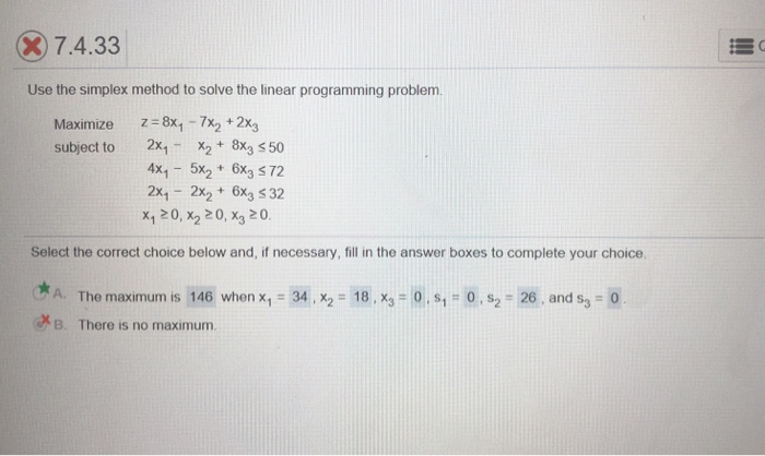 Solved 7.4.33 Question H Use the simplex method to solve the | Chegg.com