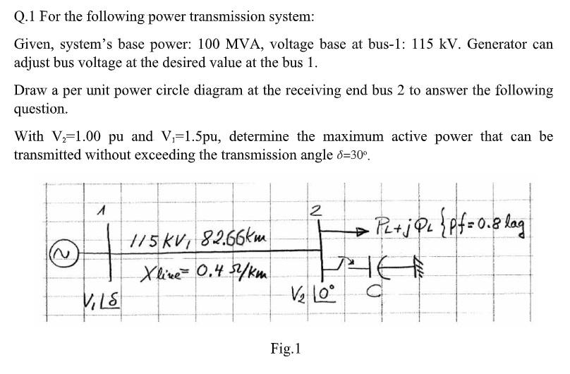 Solved Q.1 For the following power transmission system: | Chegg.com