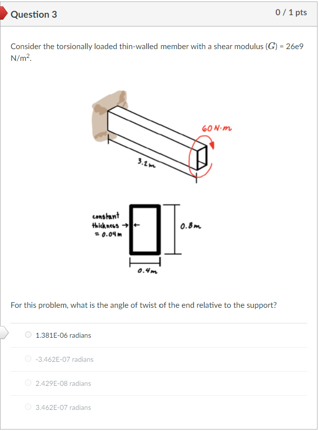 Solved Question 3 0 / 1 pts Consider the torsionally loaded | Chegg.com