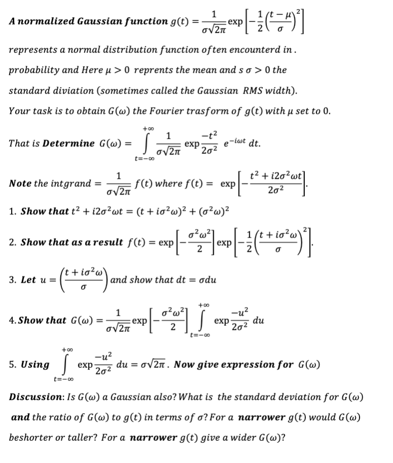 Solved A normalized Gaussian function | Chegg.com